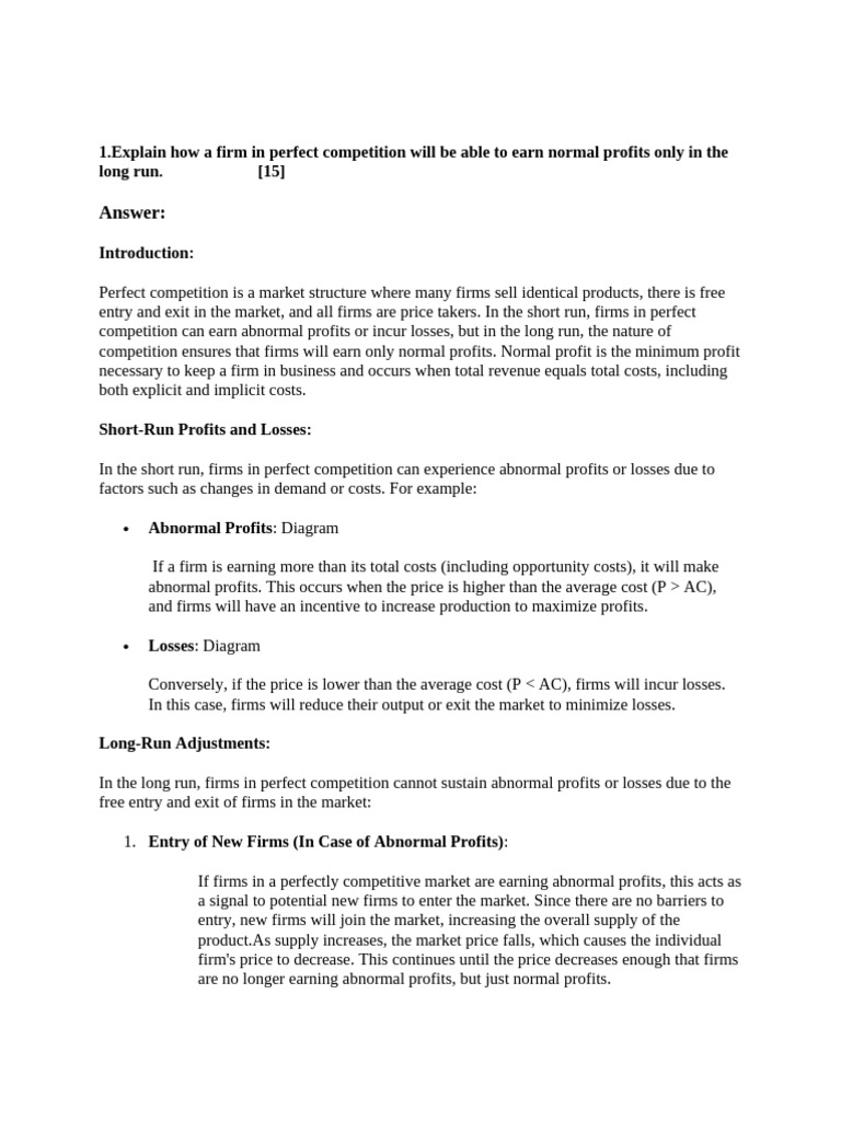 Paper 1 Type Answers - Perfect Competition | PDF | Profit (Economics ...