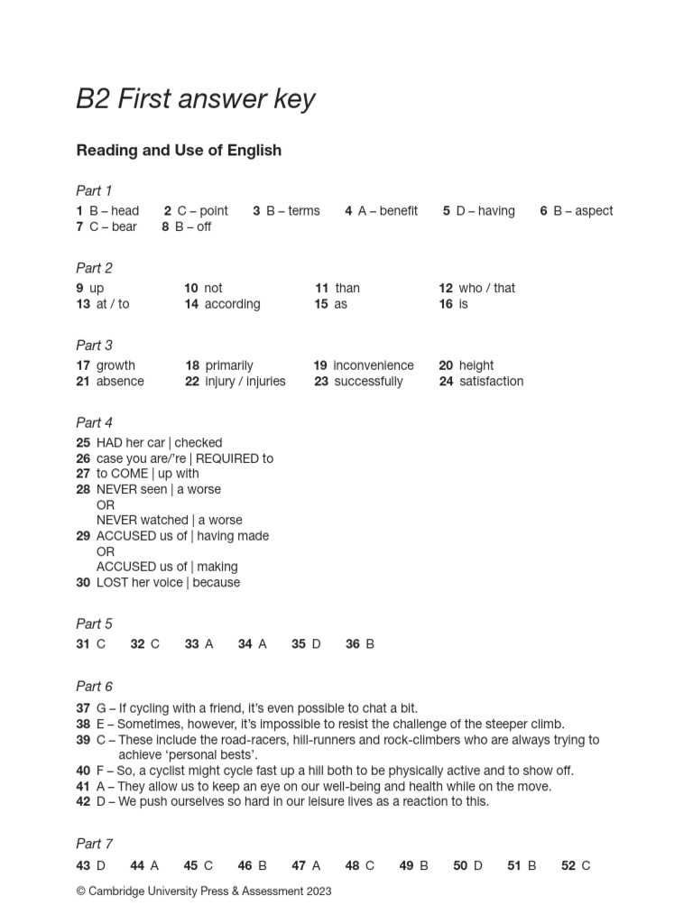 DPTFS01 Listening and Reading and Use of English Answer Keys | PDF