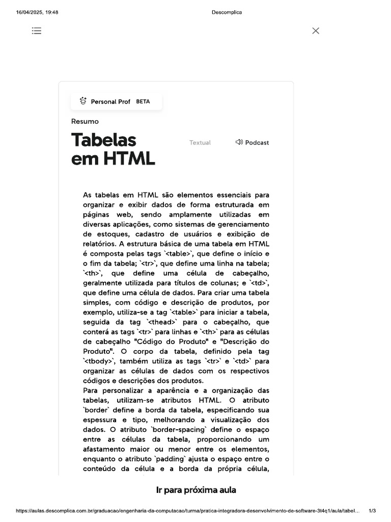 Resumo Tabelas em HTML | PDF