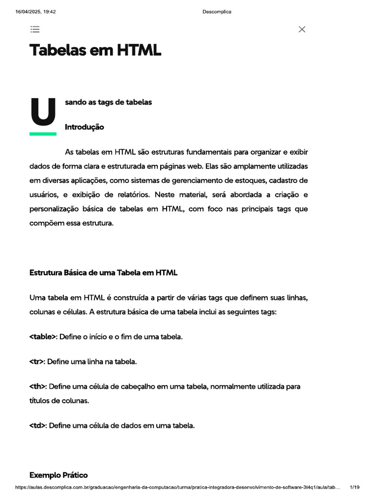 Tabelas em HTML | PDF