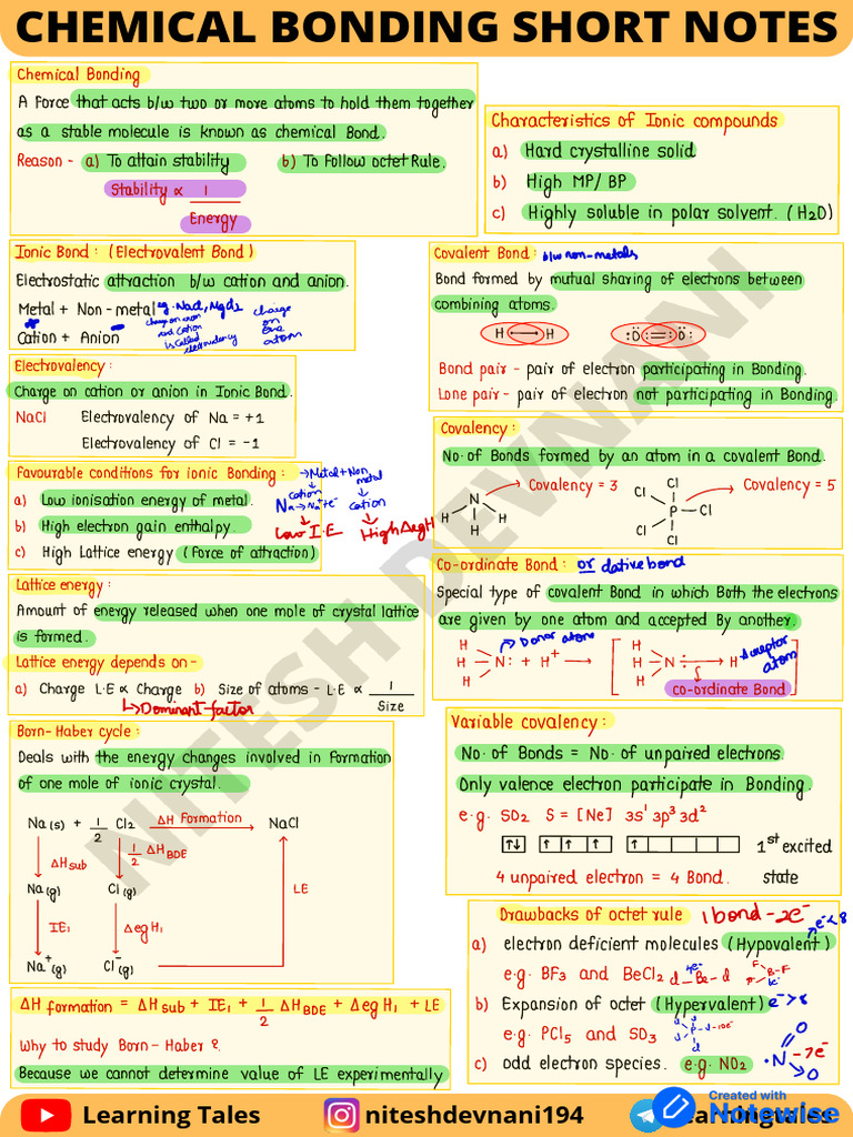 Chemical Bonding Final Short Notes | PDF | Chemical Bond | Ion