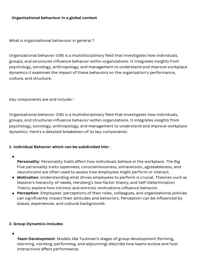 Global Perspectives on Organizational Behavior | PDF | Leadership ...