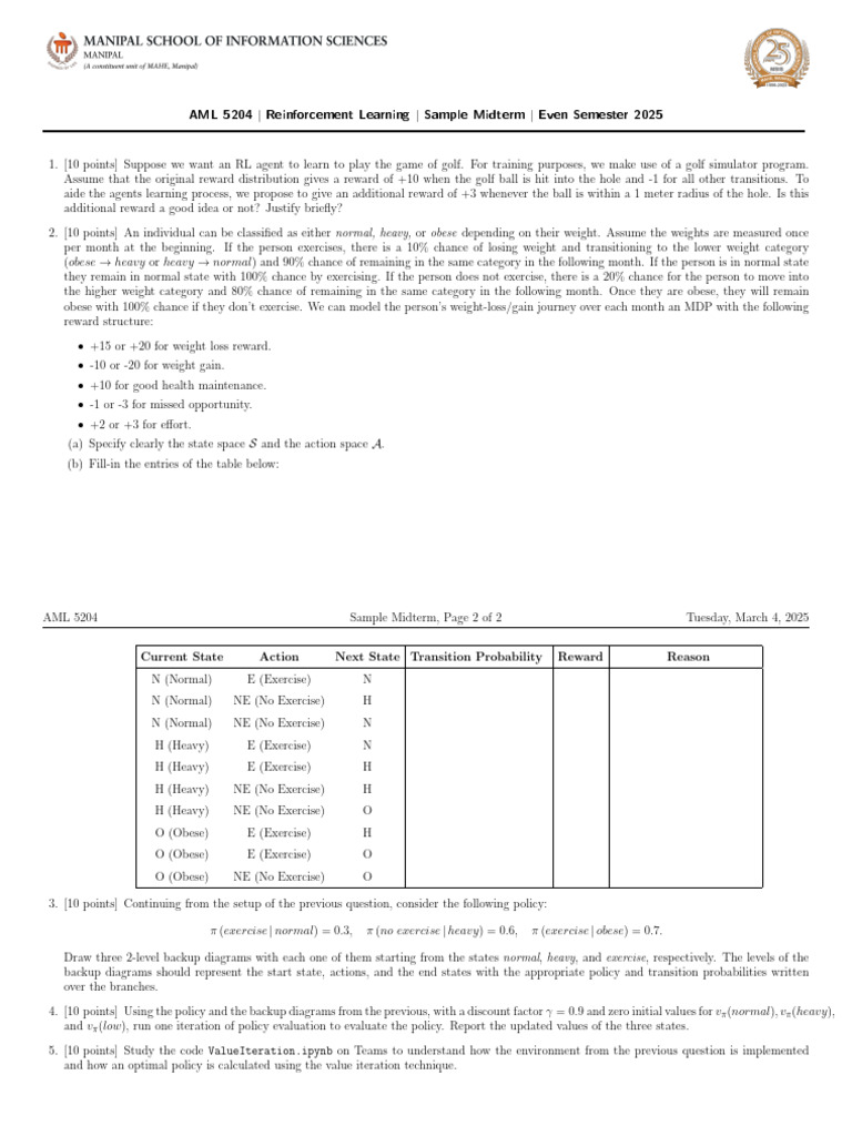 AML5204 Sample Midterm March2025 | PDF | Weight Loss | Applied Mathematics