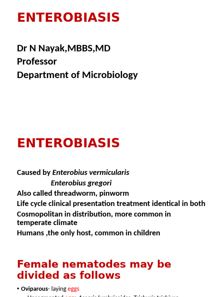 Enterobiasis 24.12.23 | PDF | Medical Specialties | Animals And Humans