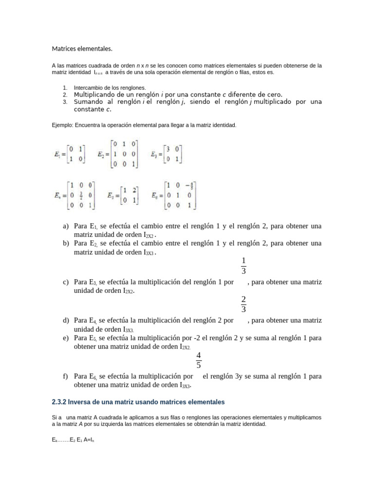 Matrices Elementales MMMMMMMMMMMMMM | PDF | Matriz (Matemáticas) | Álgebra abstracta