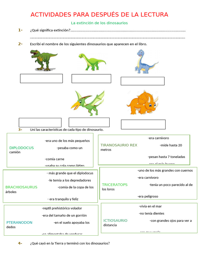 ACTIVIDADES La Extinción de Los Dinisaurios | PDF | Dinosaurios ...