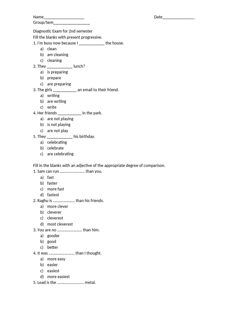 Diagnostic Exam 2sem | PDF