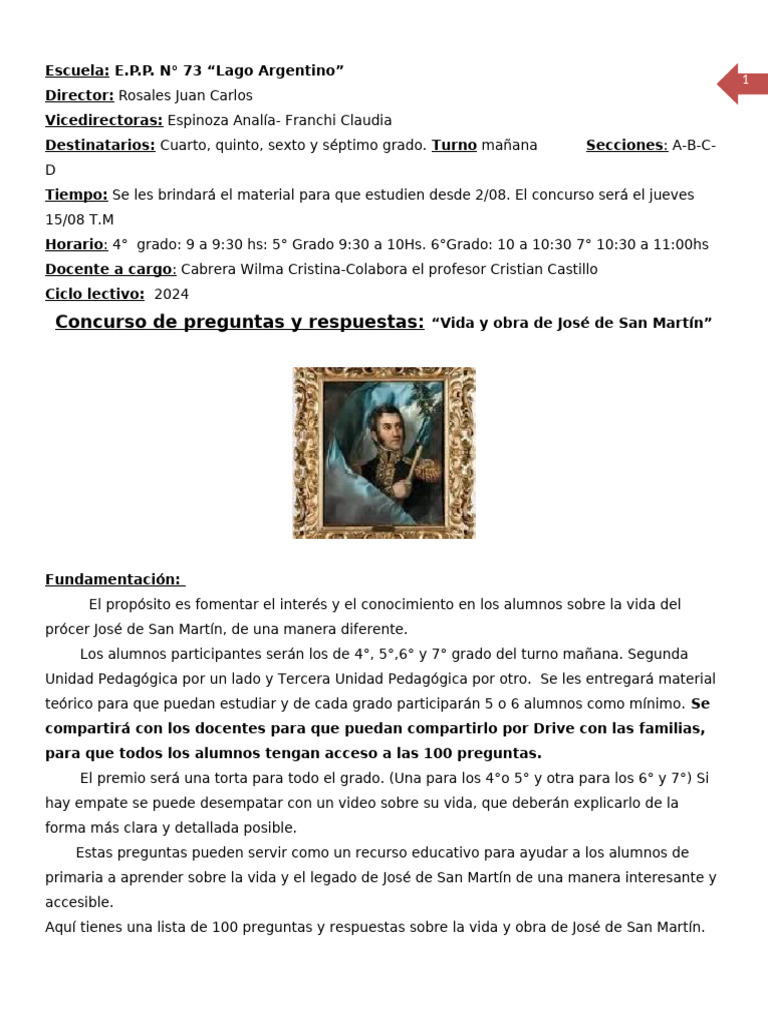 Concurso de Preguntas y Respuestas de Jose de San Martin para 4 y 5 ...