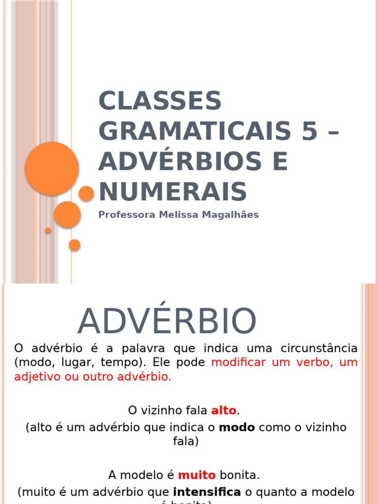 Advérbios e Numerais na Gramática | PDF | Advérbio | Gramática