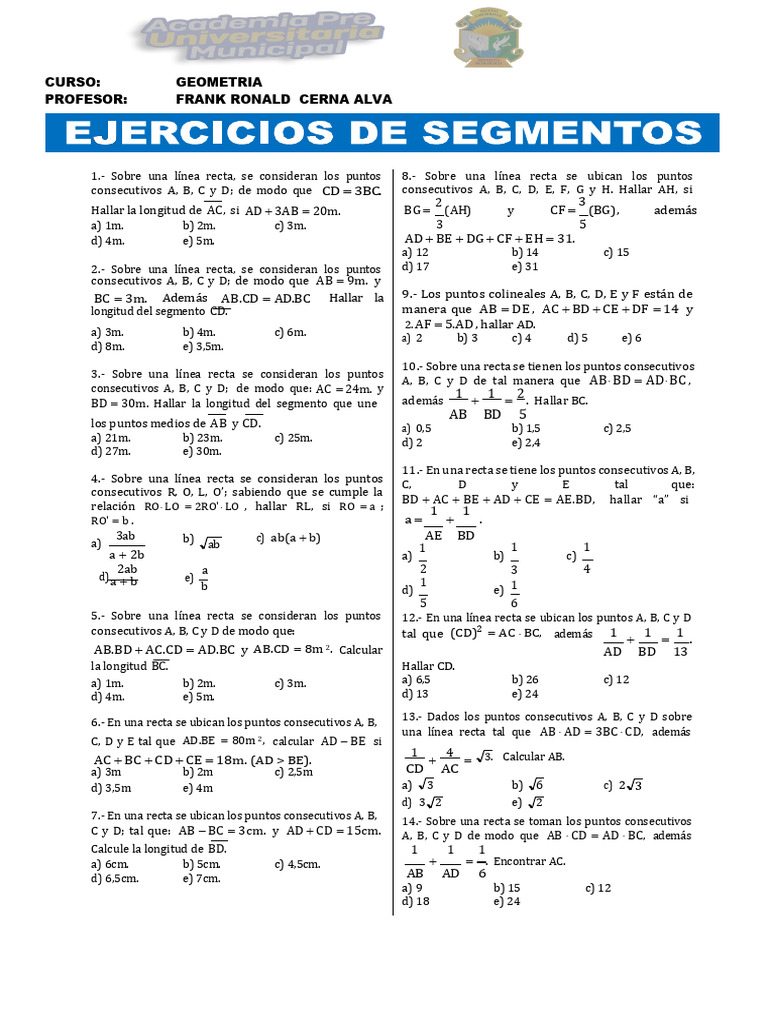 Primera Practica Geometria Segmentos Ok | PDF | Geometria clasica | Matemática Elemental