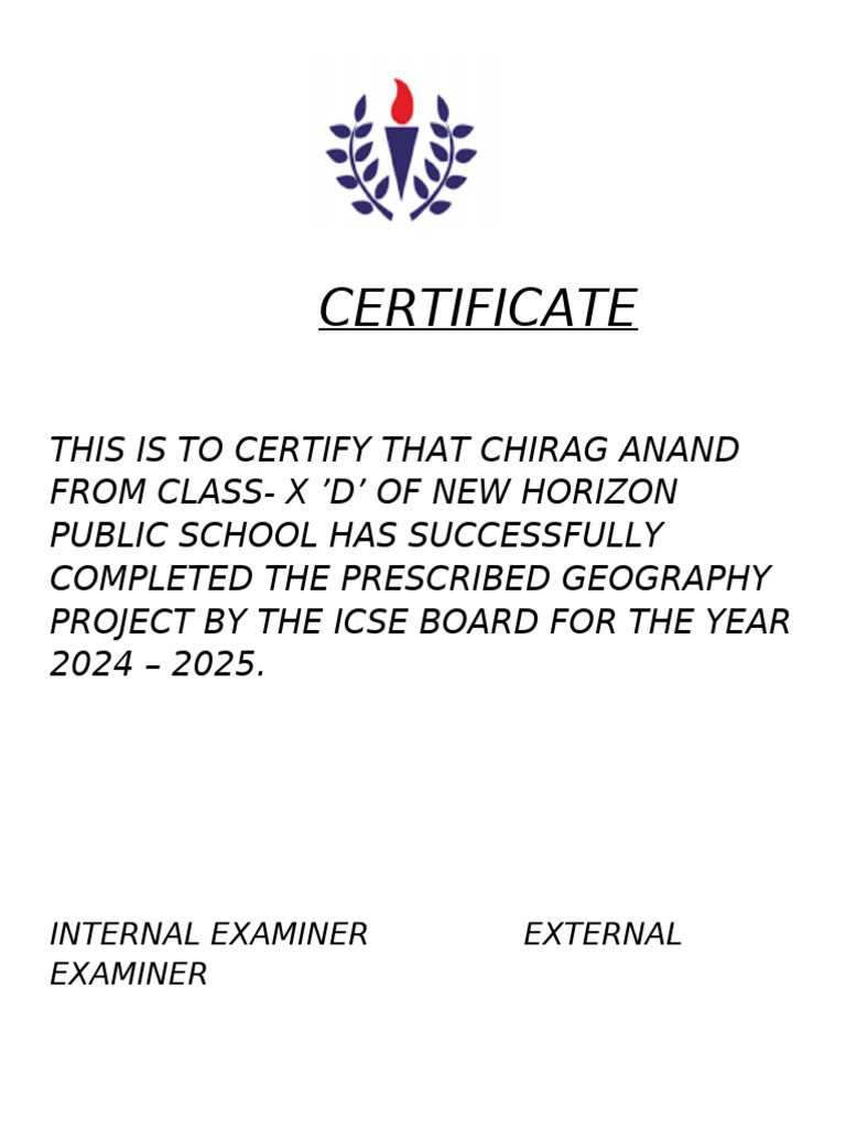 Geography Project Completion Certificate | PDF