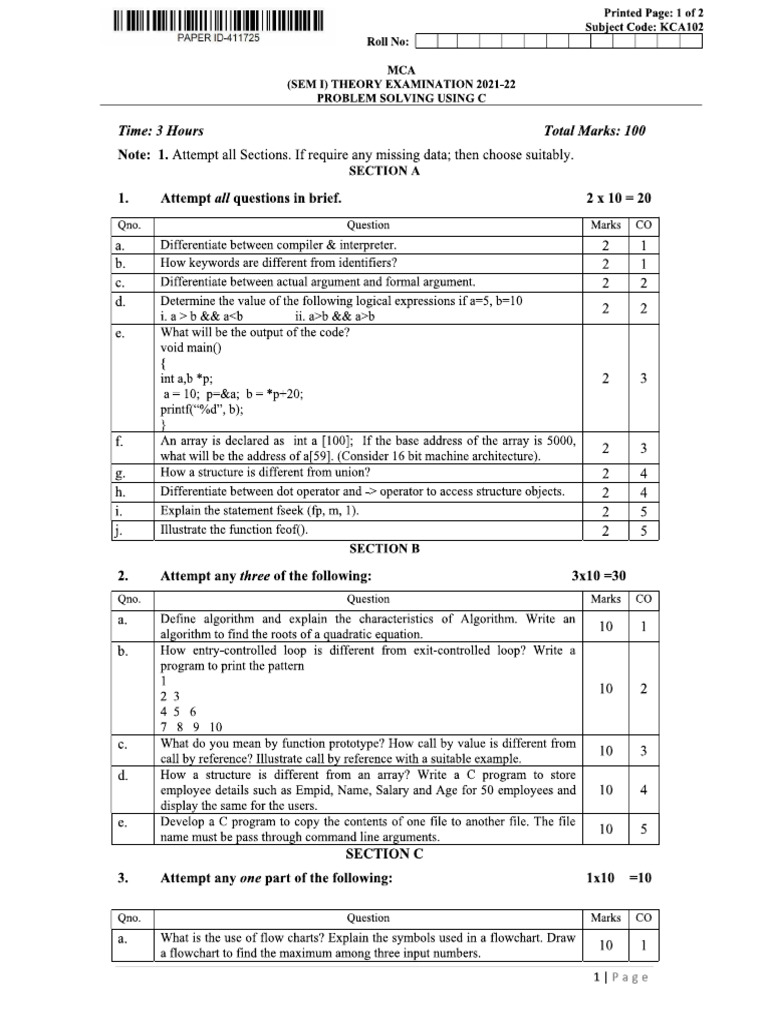C Language Question PPR | PDF