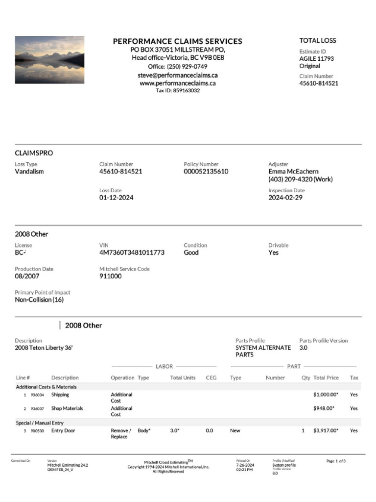 DamageEstimate Stocknumber | PDF