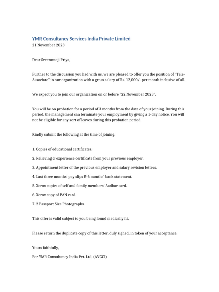 Job Offer for Tele-Associate Position | PDF
