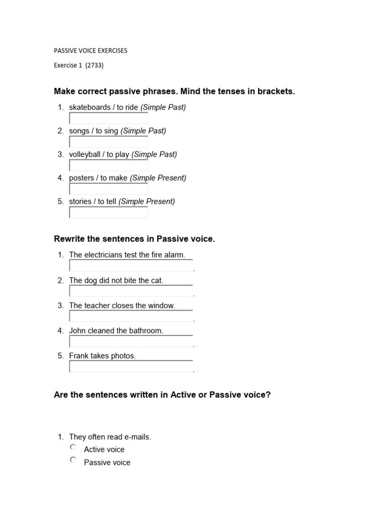 Passive Voice Exercises | PDF | Language Mechanics | Grammar