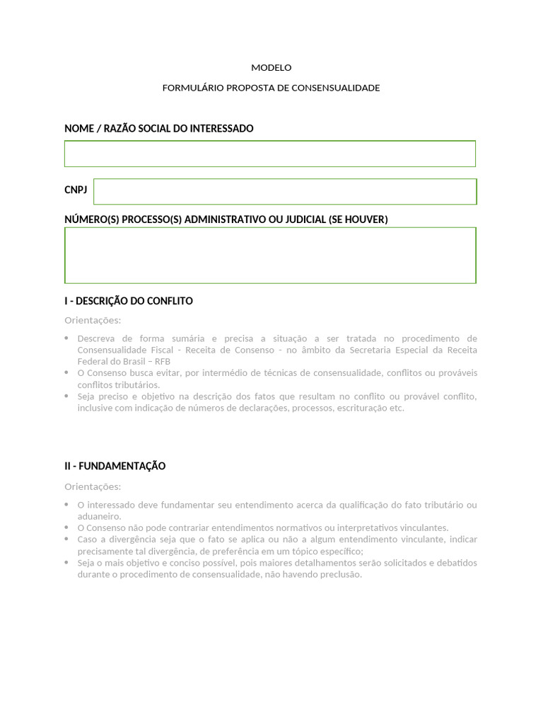Modelo Formulário Proposta de Consensualidade | PDF | Jurisprudência ...