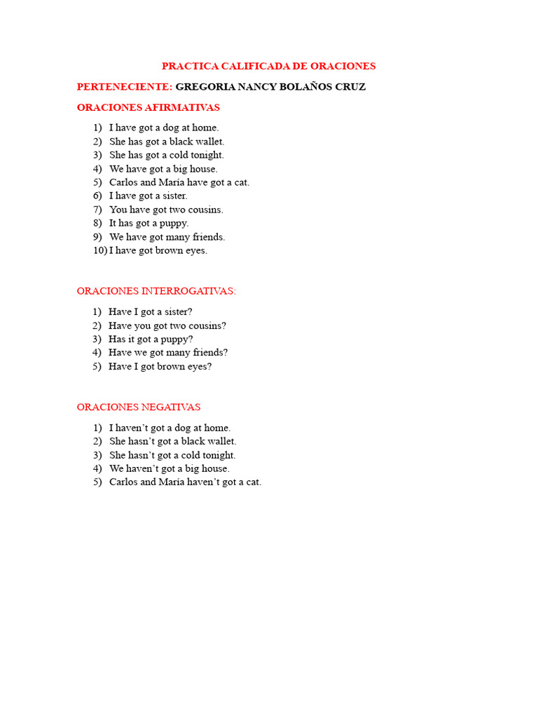 Practica Oraciones | PDF