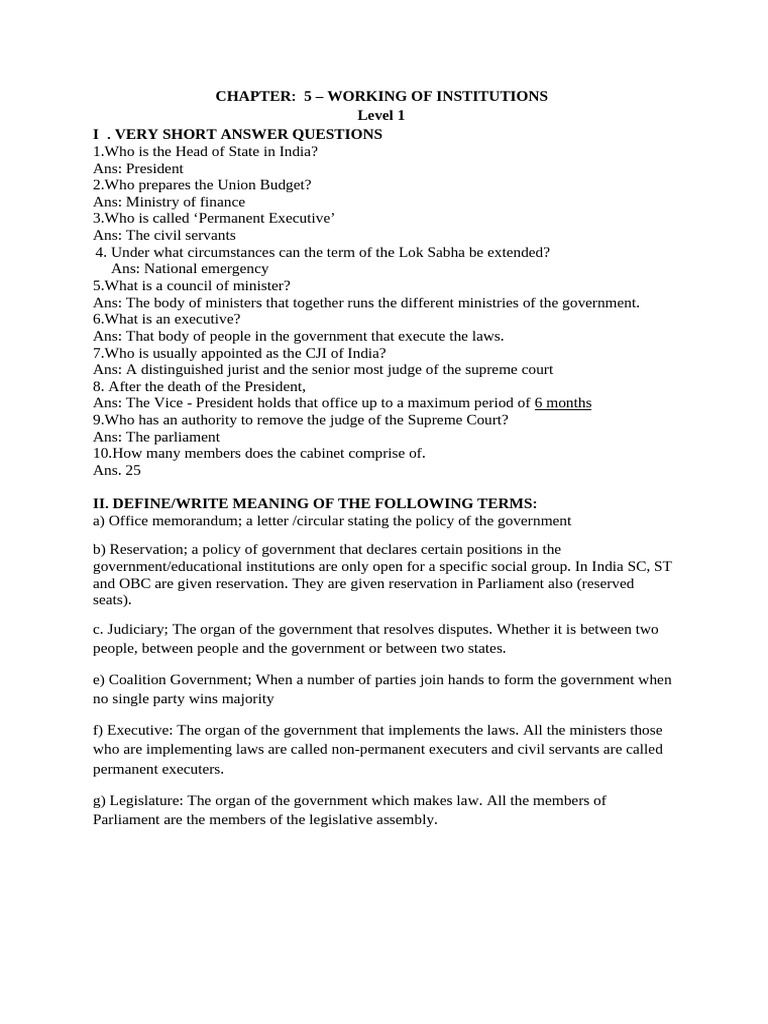 Class 9 Civ-Working of Institutions | PDF | Supreme Court Of The United ...