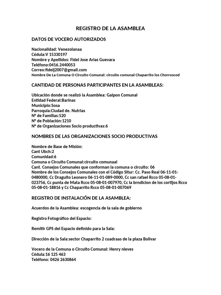 Formato Nº1 Registro de La Asamblea-1 | PDF