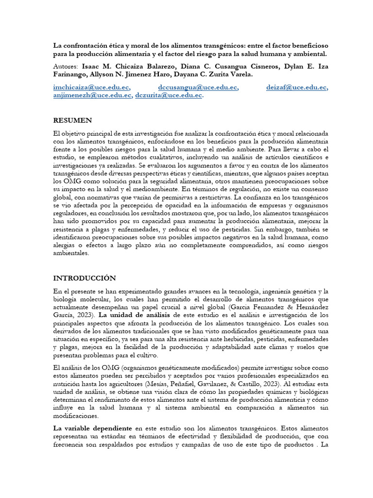 Ética de los Alimentos Transgénicos | PDF | Organismo genéticamente ...