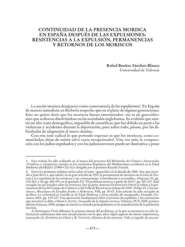 Las Resistencias A La Expulsi N Las Permanencias y Los Retornos de Los Moriscos. Ponencia | PDF ...