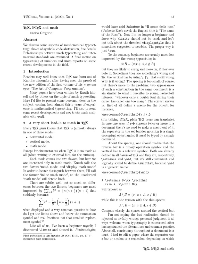 Math Typesetting in LaTeX Explained | PDF | Te X | Mathematics