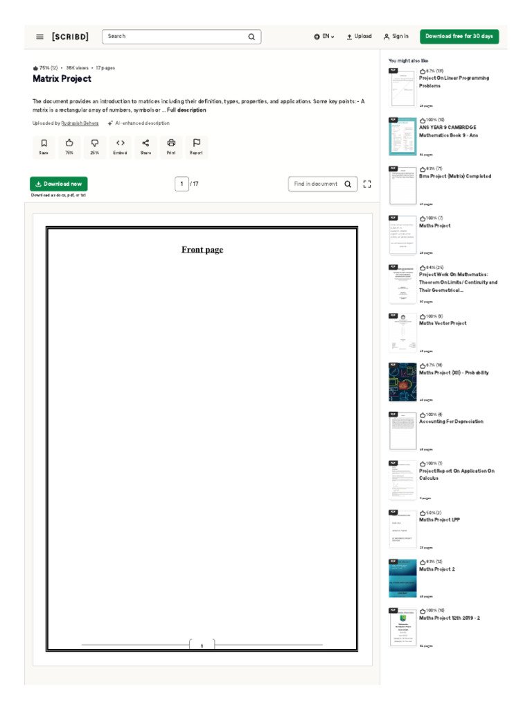 WWW Scribd Com Document 577888385 Matrix Project | PDF | Matrix ...