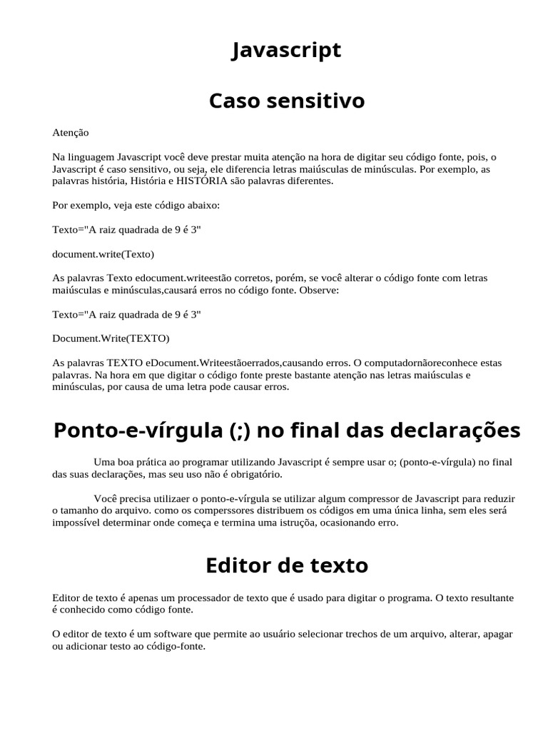 Fundamentos do Javascript: Sintaxe e Práticas | PDF | Aritmética ...