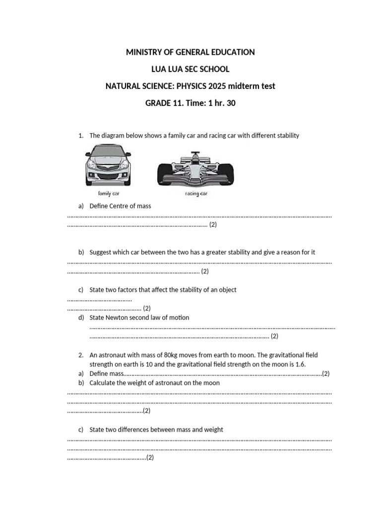 Phyi g11 Mid | PDF | Physical Phenomena | Theoretical Physics