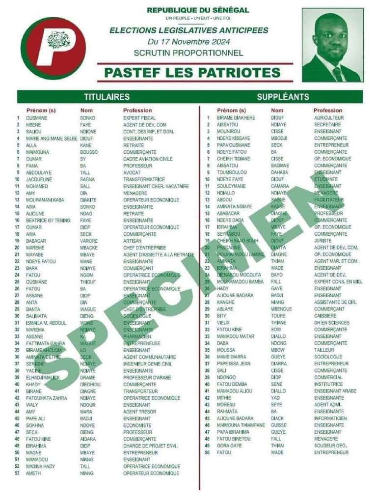 Specimen Liste Pastef-PDF | PDF