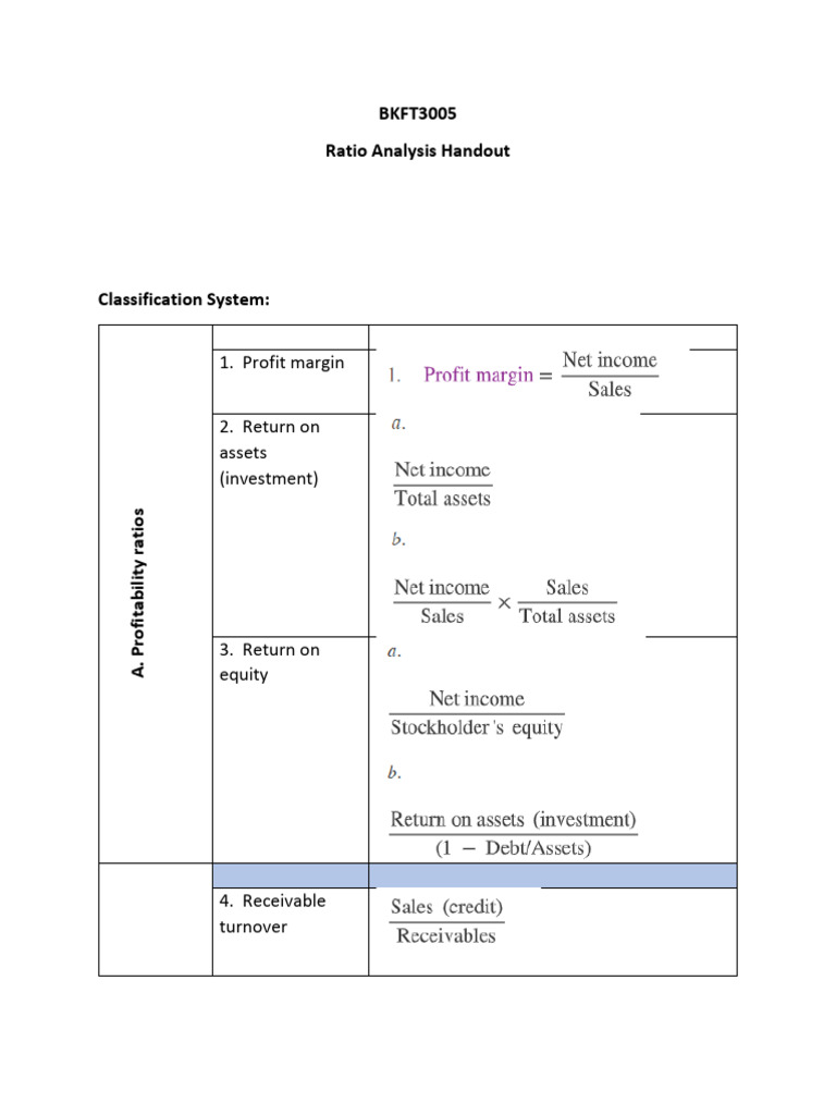 BKFT3005_Ratios Handout | PDF