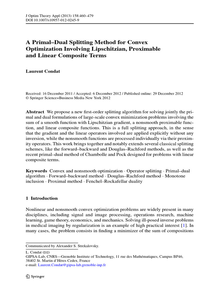 Condat 2013 Primal Dual Splitting | PDF | Linear Programming | Mathematical Optimization