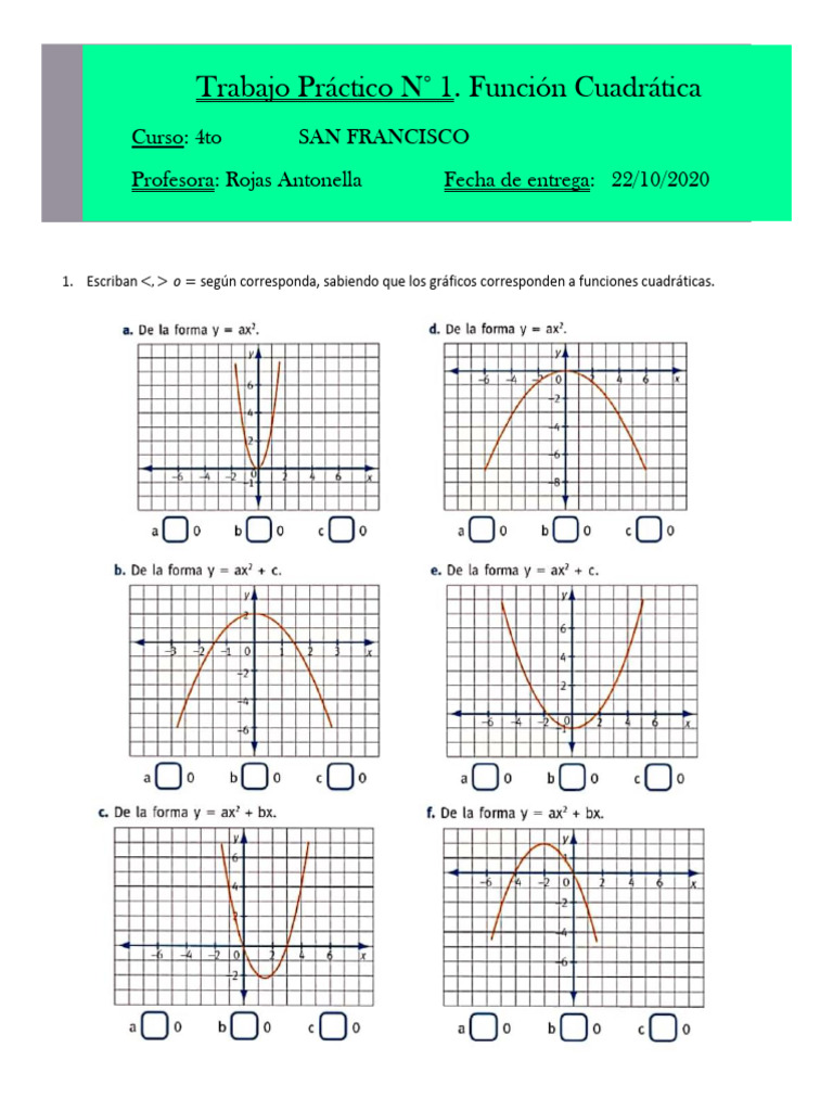 TRABAJO PRÁCTICO N°1. FUNCIÓN CUADRÁTICA (SAN FRANCISCO) | PDF