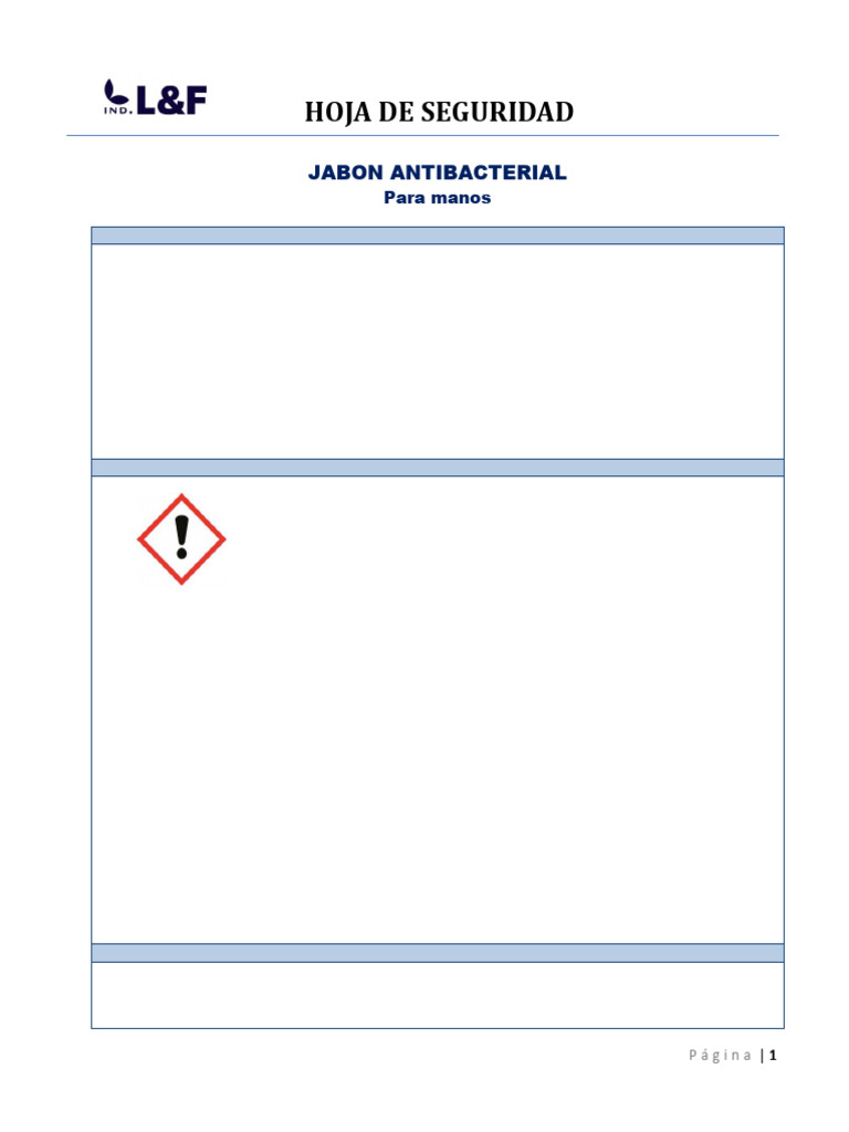 Hoja de Seguridad Jabon Manos Antibacterial | PDF | Residuos | Agua