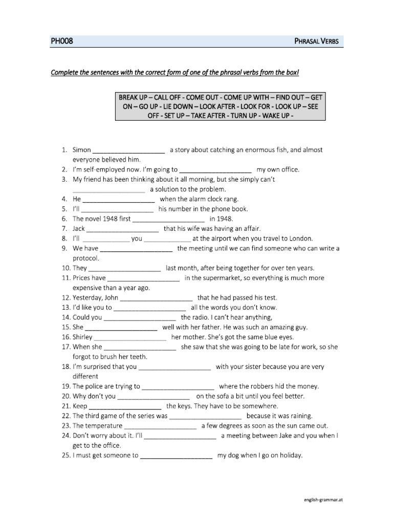 Sheet Exercise Phrasal Verbs | PDF