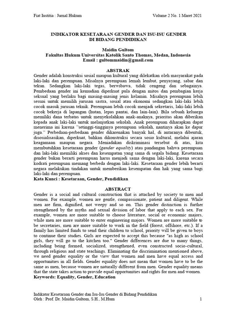 Indikator Kesetaraan Gender dalam Pendidikan | PDF