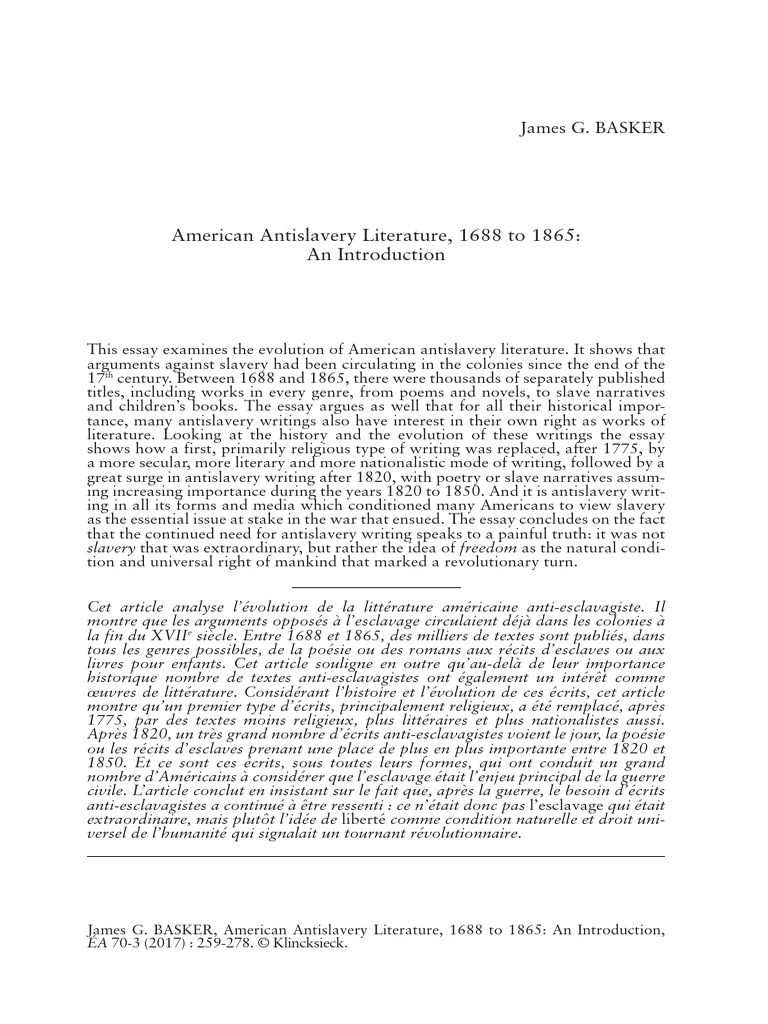 American Antislavery Literature 1688 To 1865 An Introduction | PDF ...