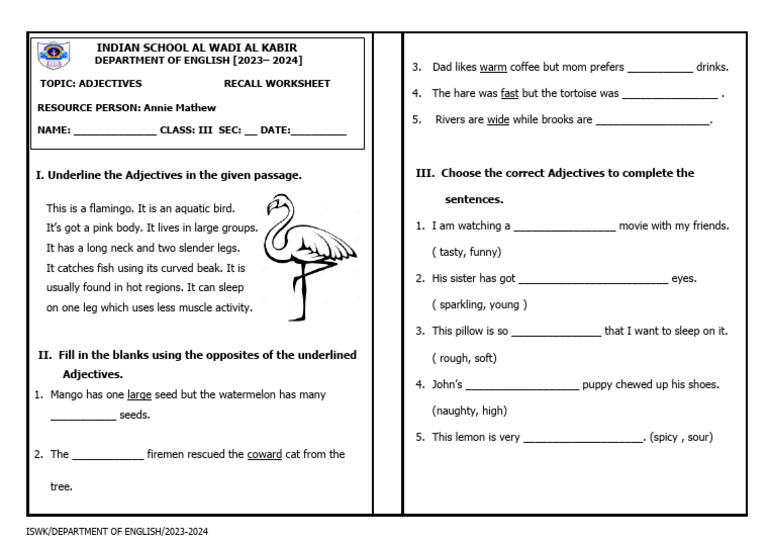 3274539-ADJECTIVES -RECALL WORKSHEET | PDF