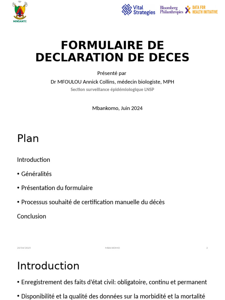 Formulaire de Declaration Des Causes de Deces-Mbankomo 24 | PDF | Médecine | Soins de santé