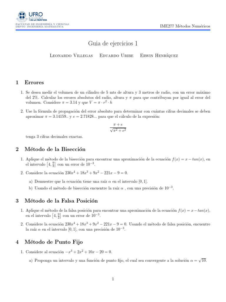 Ejercicios Prueba1 Metodos | PDF | Pi | Análisis numérico