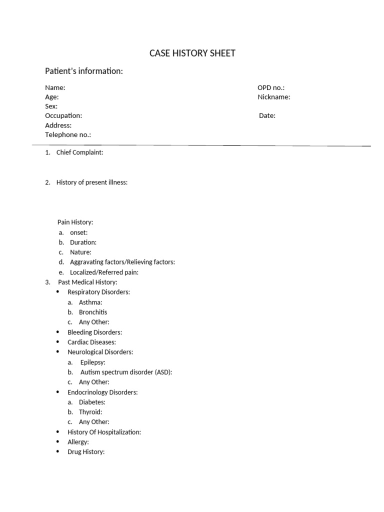 Pediatric Dental Case History Sheet | PDF | Dentistry | Tooth