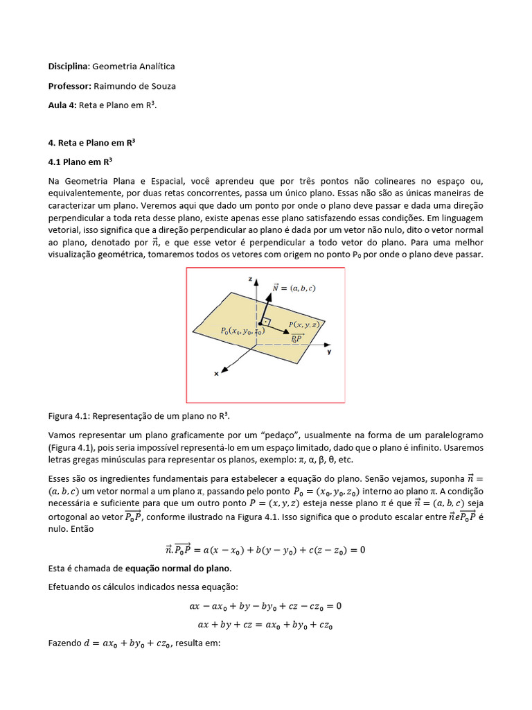 Aula 4 Reta e Plano em R3 | PDF | Espaço vetorial | Linha (Geometria)
