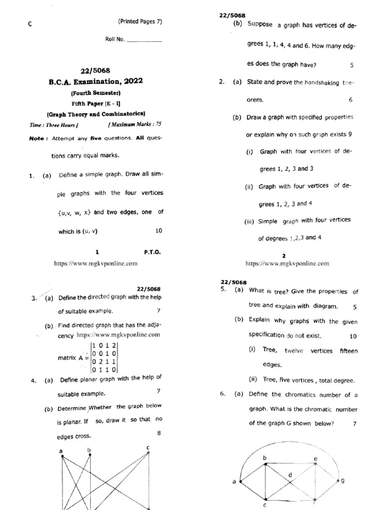 Bca 4 Sem Graph Theory and Combinatorics 5068 2022 | PDF