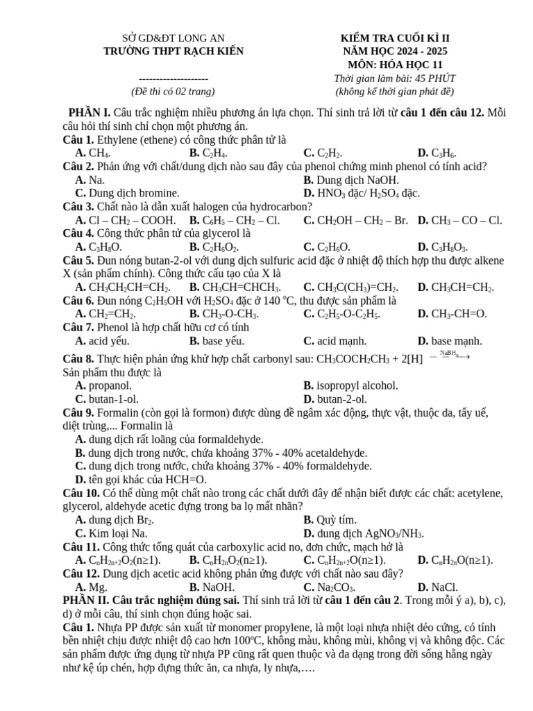 đề thi hk2 11 | PDF
