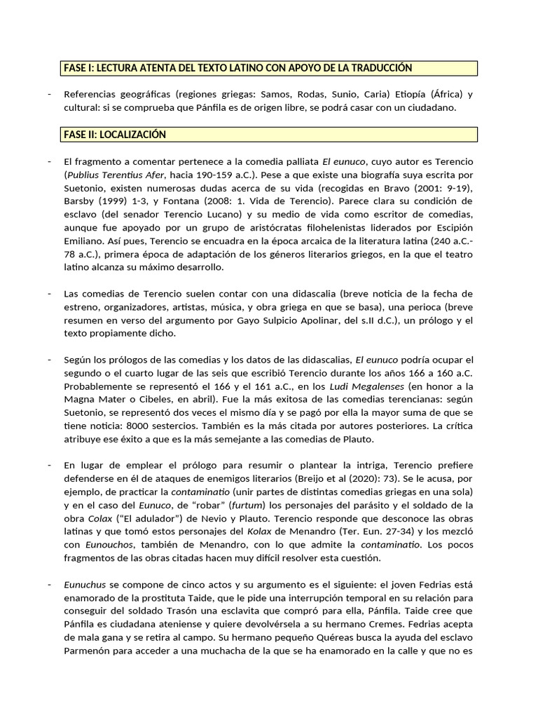 Comentario Escena Eunuchus Terencio | PDF