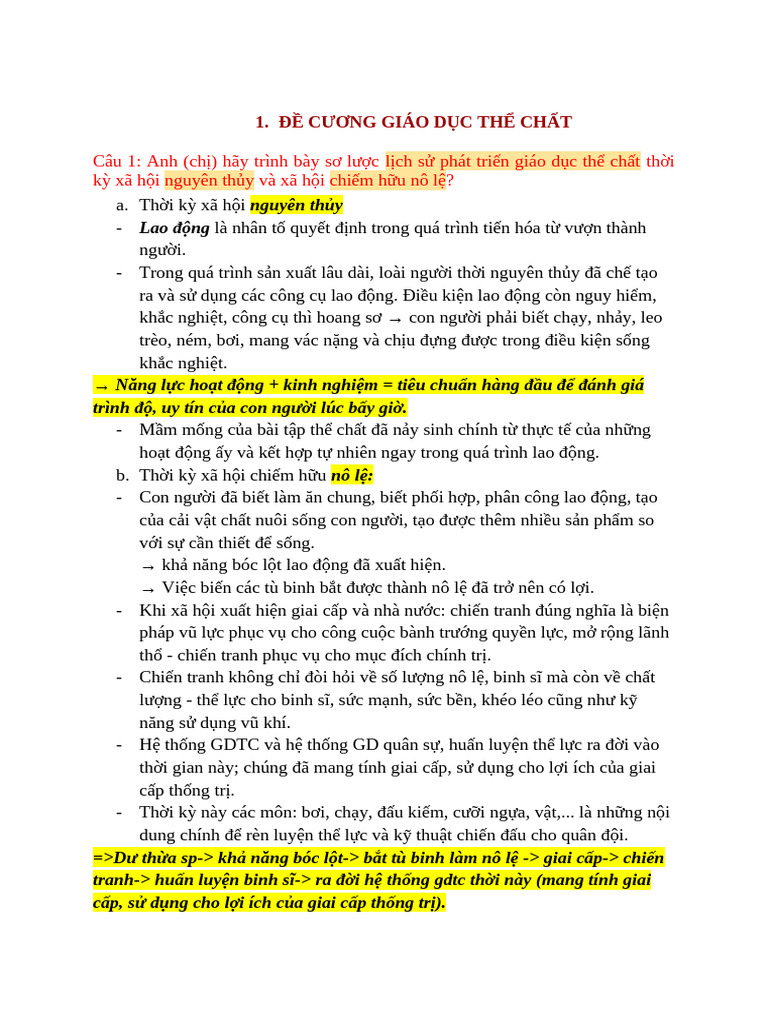 Đề cương GDTC | PDF