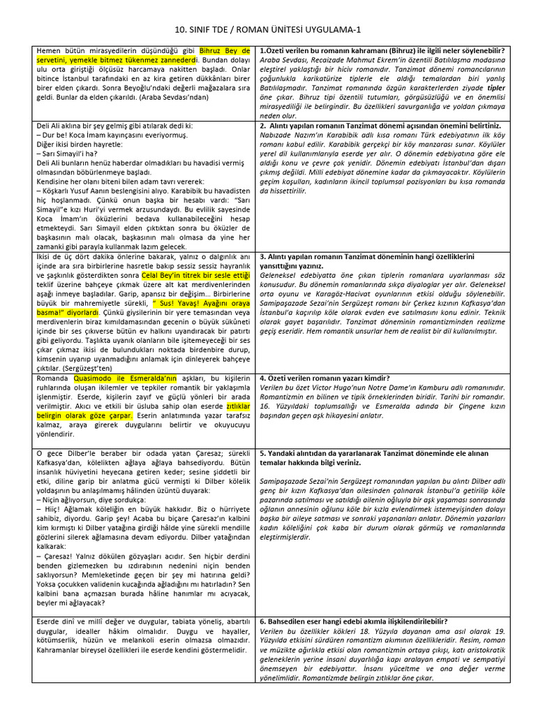 10 TDE Roman Uygulama | PDF