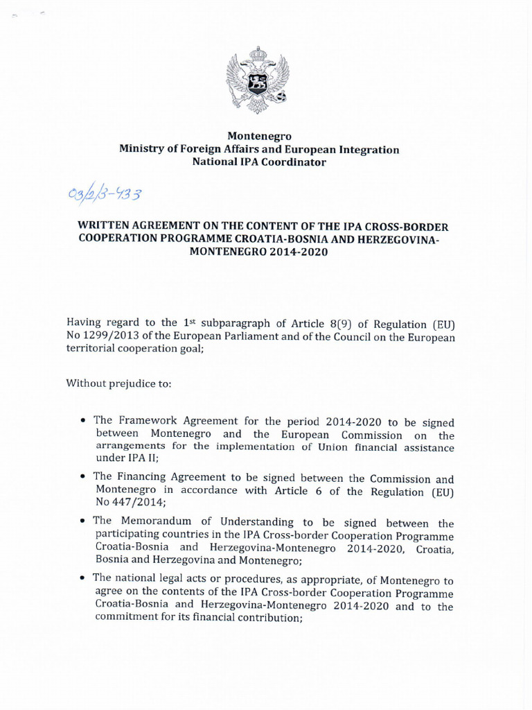Annex 2 Written Agreement Montenegro | PDF