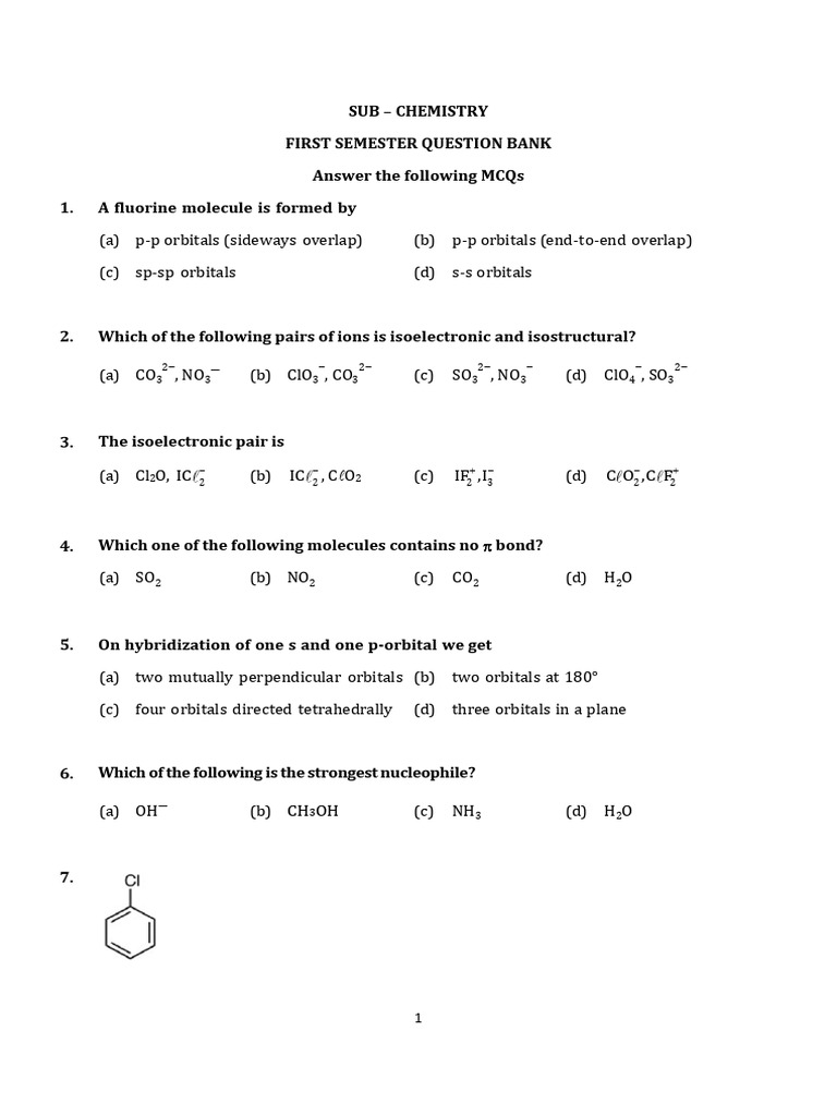 First Semester Chemistry MCQ Question Bank | PDF | Chemical Compounds ...