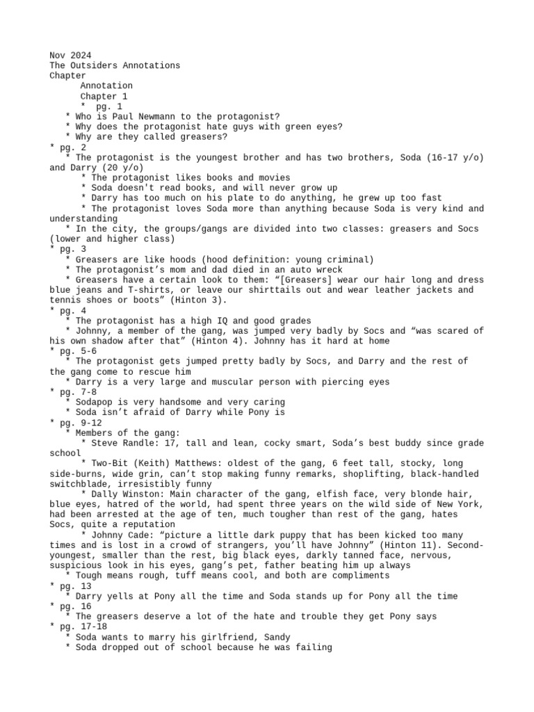 The Outsiders Annotations | PDF